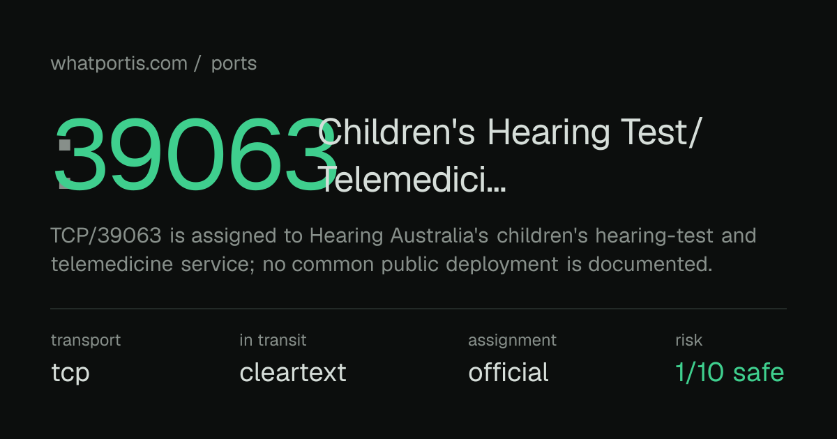 Port 39063 (TCP) — Children's Hearing Test/Telemedici… | WhatPortIs